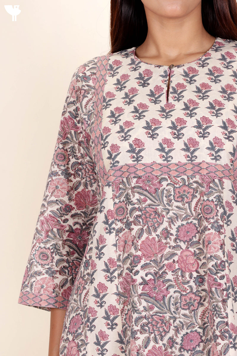 Cambric Cotton Kurta In Block Print