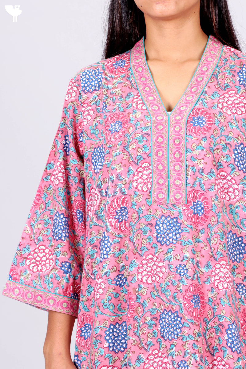 Bizzy Lizzy Full Sleeved Kaftan In Floral Block Print
