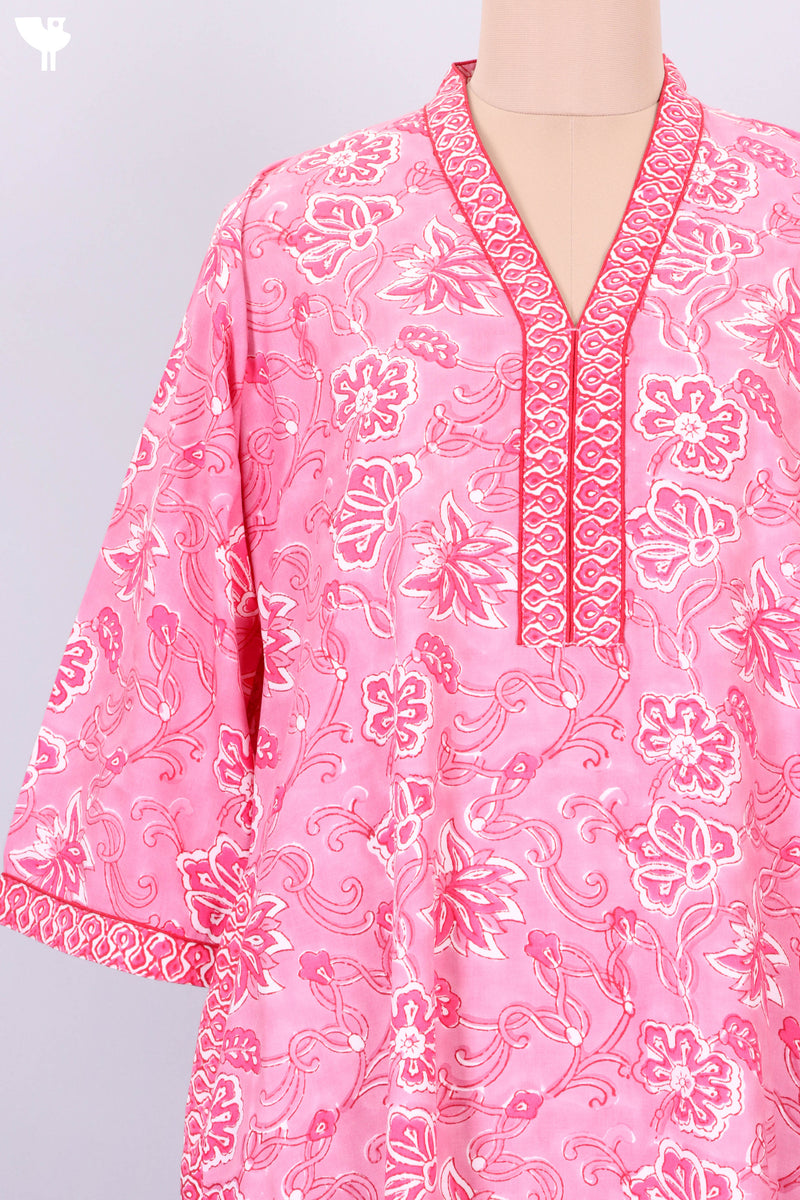 Bizzy Lizzy Full Sleeved Kaftan In Floral Block Print