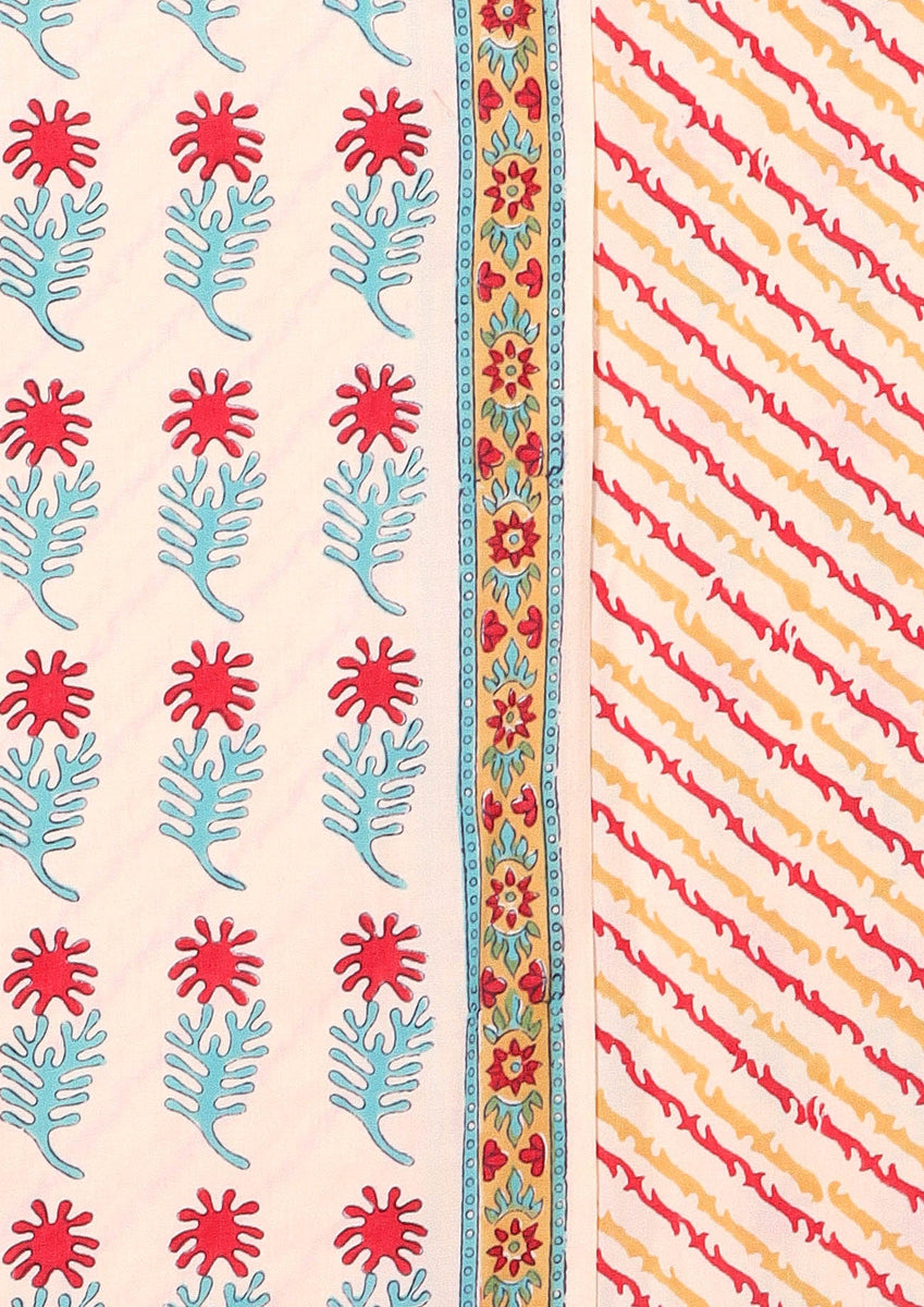 Bizzy Lizzy Dress Material With Chiffon Dupatta In Floral Block Print